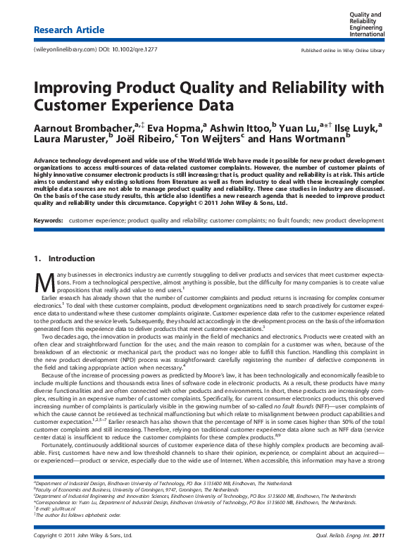 (PDF) Improving Product Quality and Reliability with Customer ...