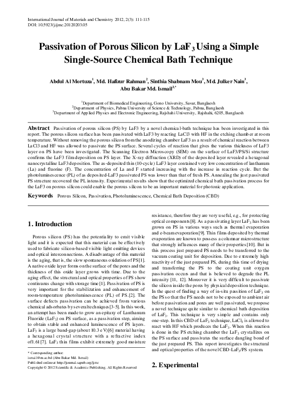 (PDF) Passivation of Porous Silicon by LaF3 Using a Simple Single ...