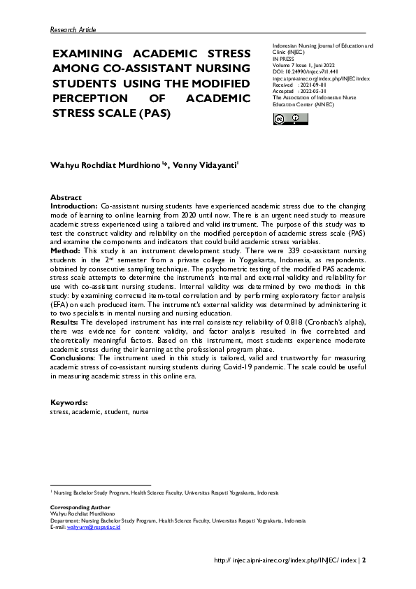 (PDF) Examining Academic Stress and Its Source Among Nursing ...