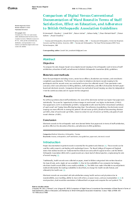 (PDF) Comparison of Digital Versus Conventional Documentation of Ward Round in Terms of Staff ...