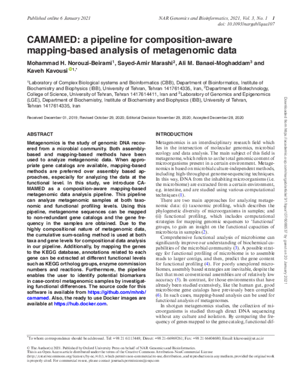 (PDF) CAMAMED: a pipeline for composition-aware mapping-based analysis of metagenomic data
