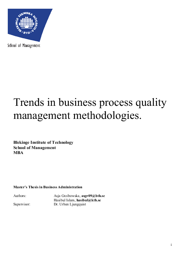 (PDF) Trends in business process quality management methodologies