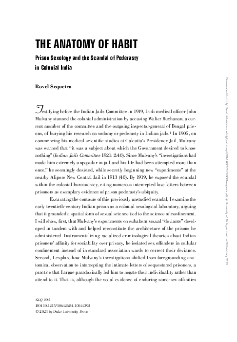 (PDF) The Anatomy of Habit: Prison Sexology and the Scandal of ...