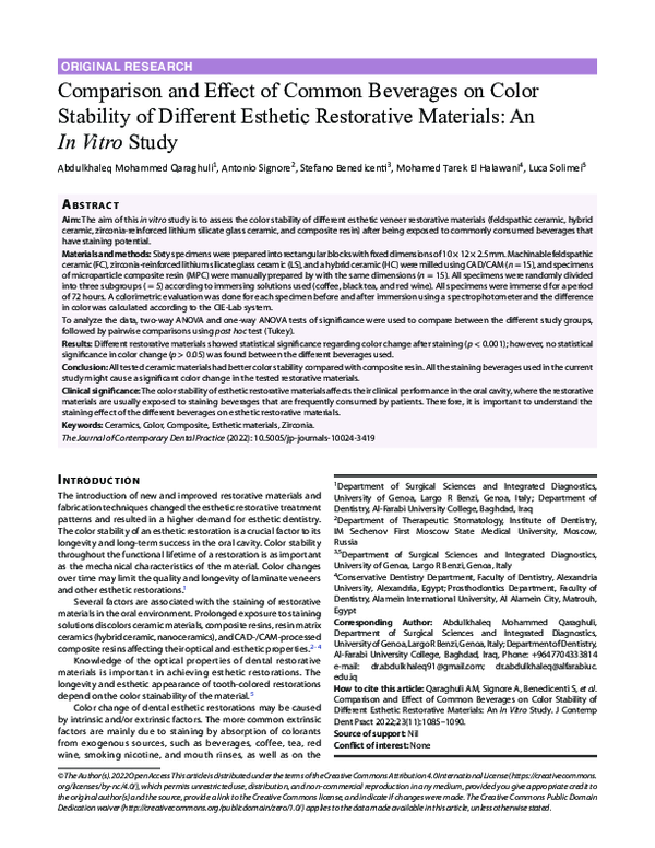 (PDF) Comparison and Effect of Common Beverages on Color Stability of ...