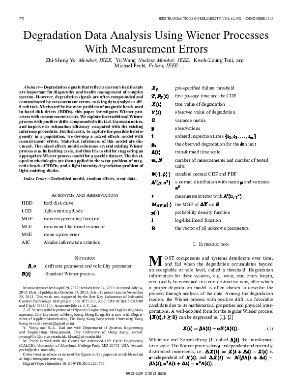 (PDF) Degradation Data Analysis Using Wiener Processes With Measurement Errors