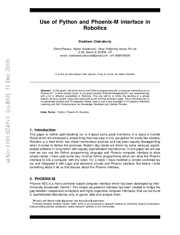 Pdf Use Of Python And Phoenix M Interface In Robotics Shubham Chakraborty 