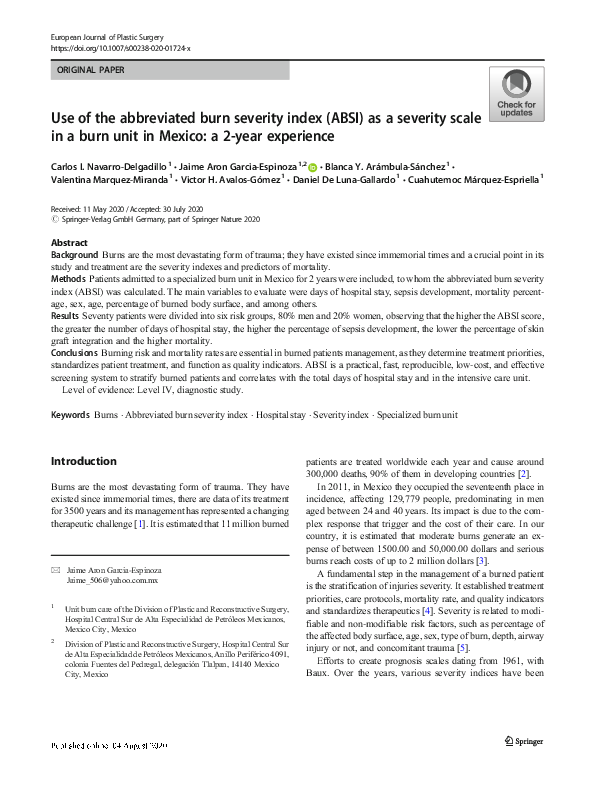 (PDF) Use of the abbreviated burn severity index (ABSI) as a severity ...