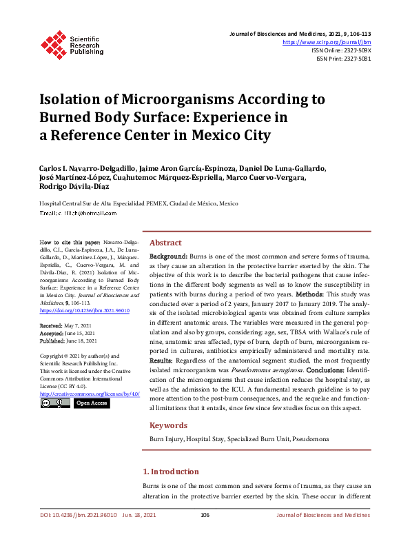 (PDF) Isolation of Microorganisms According to Burned Body Surface ...