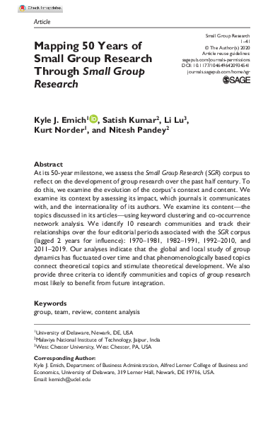 (PDF) Mapping 50 Years of Small Group Research ThroughSmall Group Research