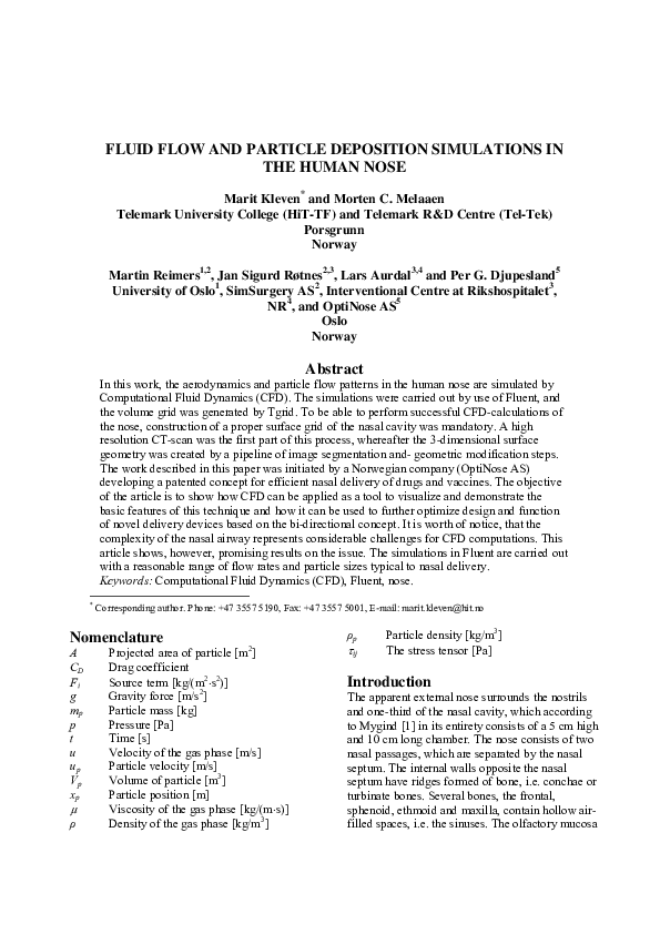 (PDF) Fluid Flow and Particle Deposition Simulations in the Human Nose