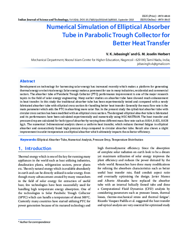(PDF) Numerical Simulation of Elliptical Absorber Tube in Parabolic ...