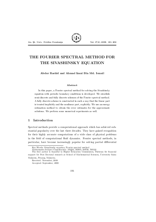 Pdf The Fourier Spectral Method For The Sivashinsky Equation Md