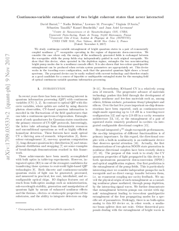 (PDF) Entanglement of Noninteracting Coherent States