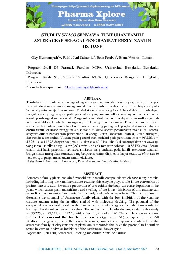 (PDF) Studi in Silico Senyawa Tumbuhan Famili Asteraceae Sebagai ...