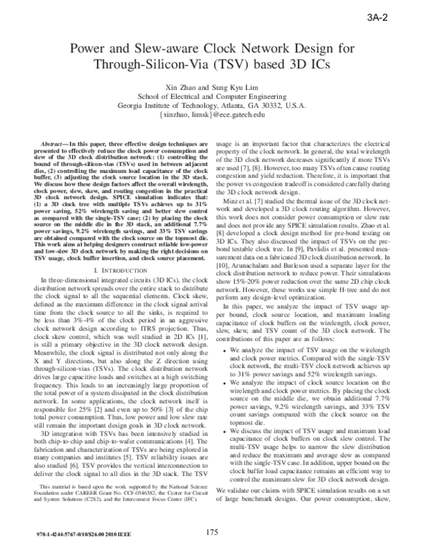 (PDF) Power and slew-aware clock network design for through-silicon-via (TSV) based 3D ICs