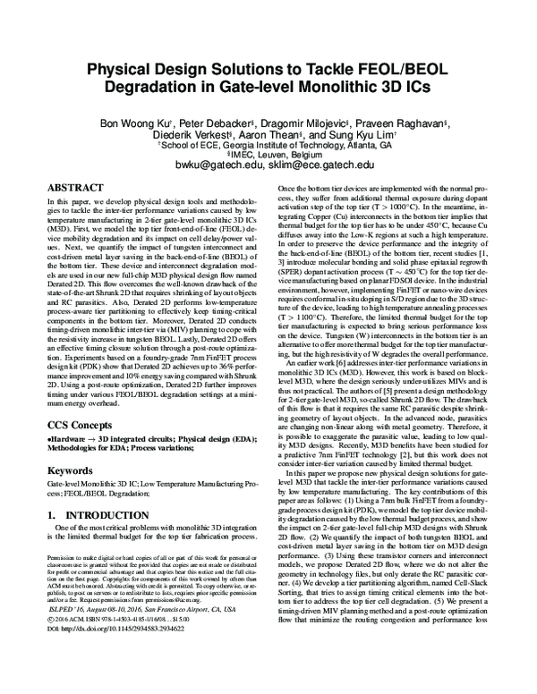 (PDF) Physical Design Solutions to Tackle FEOL/BEOL Degradation in Gate ...