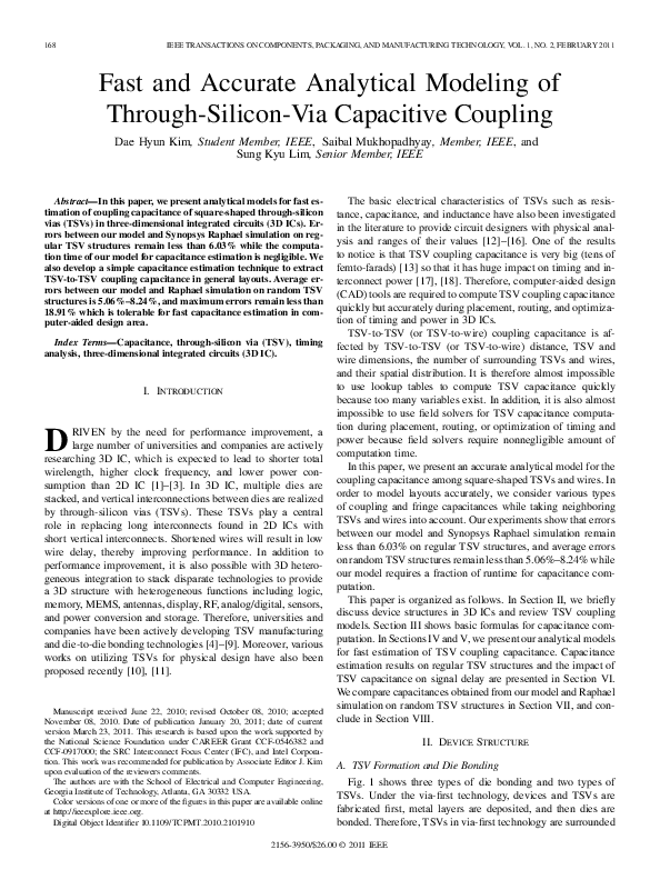 Pdf Fast And Accurate Analytical Modeling Of Through Silicon Via Capacitive Coupling