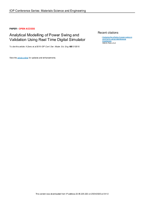 (PDF) Analytical Modelling of Power Swing and Validation Using Real ...