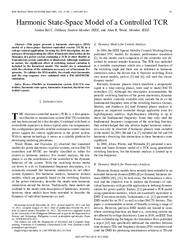 (PDF) Harmonic State-Space Model of a Controlled TCR