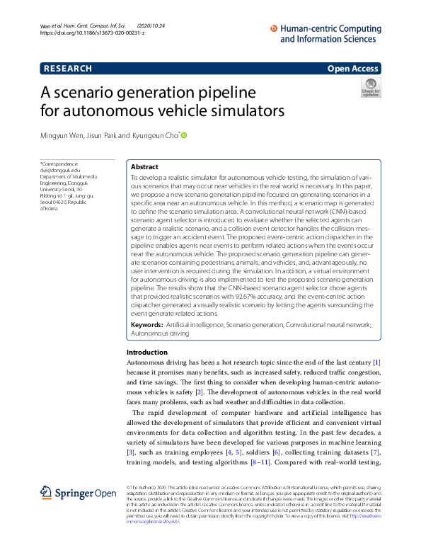 (PDF) A scenario generation pipeline for autonomous vehicle simulators