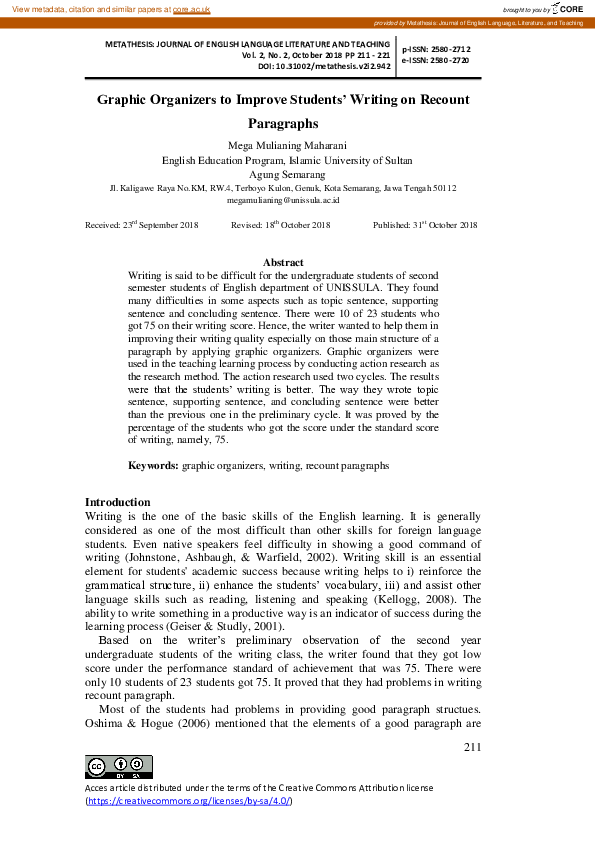 (PDF) Graphic Organizers to Improve Students’ Writing on Recount Paragraphs
