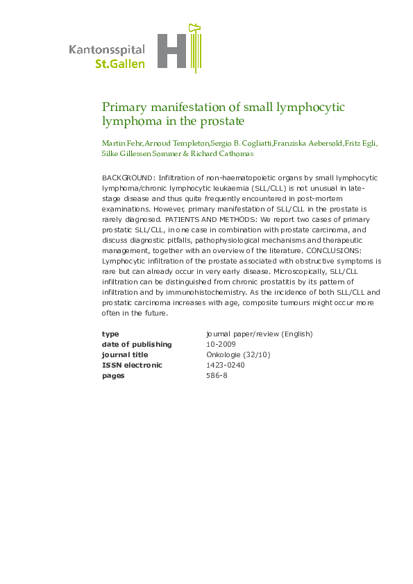 (PDF) Primary Manifestation of Small Lymphocytic Lymphoma in the Prostate