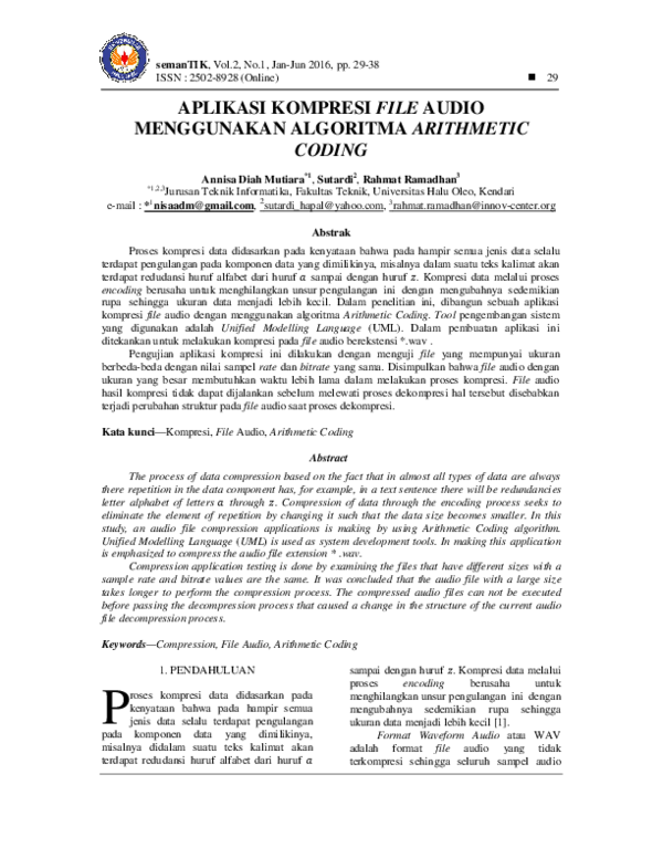 (PDF) Aplikasi Kompresi File Audio Menggunakan Algoritma Arithmetic Coding