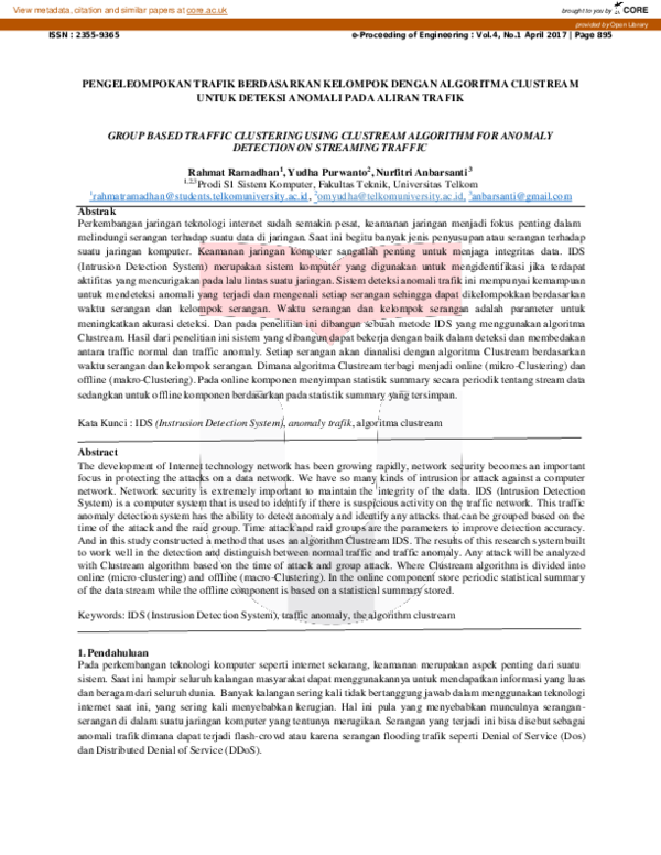 (PDF) Pengelompokan Trafik Berdasarkan Kelompok Dengan Algoritma Clustream Untuk Deteksi Anomali ...