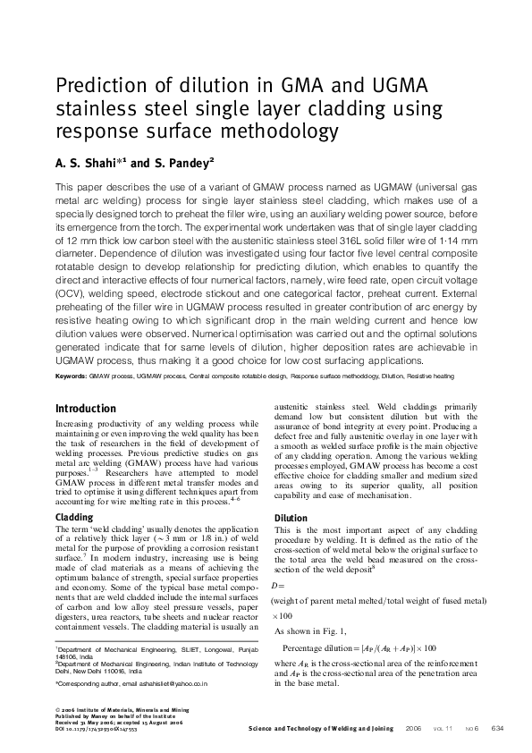 (PDF) Prediction of dilution in GMA and UGMA stainless steel single ...