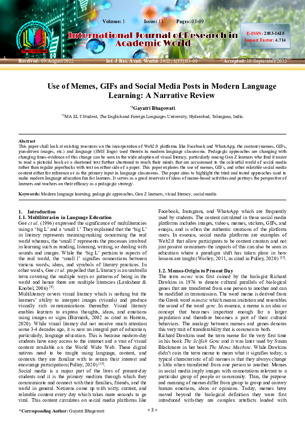 (PDF) Use of Memes, GIFs and Social Media Posts in Modern Language ...