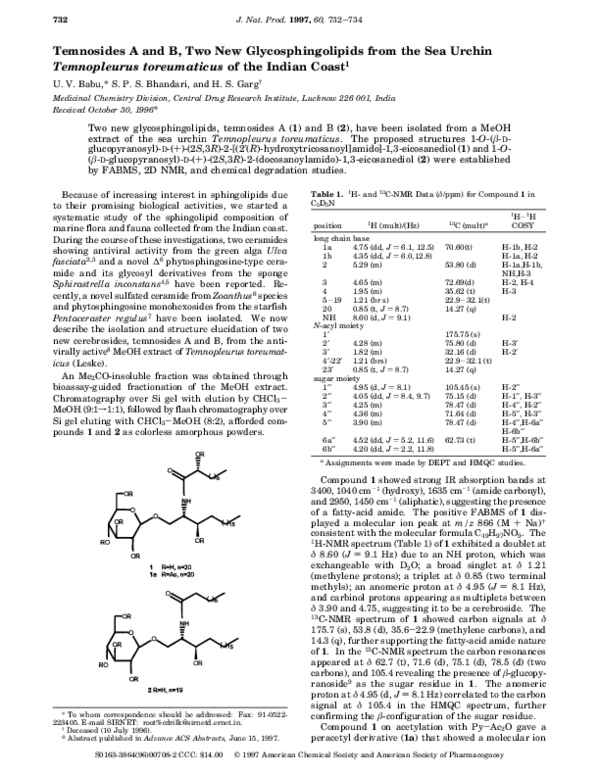 (PDF) Temnosides A and B, Two New Glycosphingolipids from the Sea ...