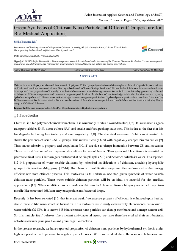 (PDF) Green Synthesis of Chitosan Nano Particles at Different Temperature for Bio-Medical ...