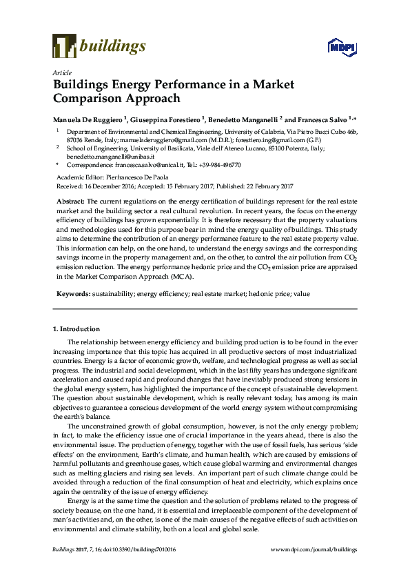 (PDF) Buildings Energy Performance in a Market Comparison Approach