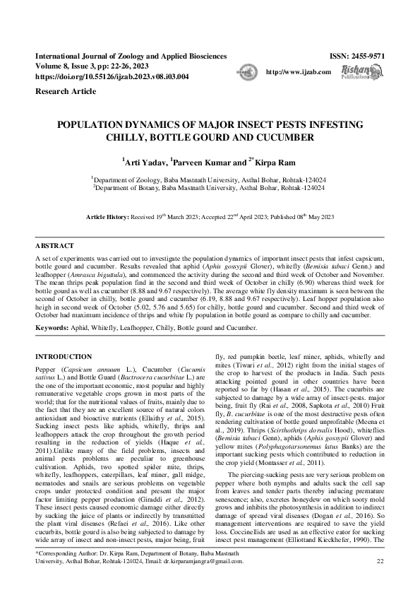 (PDF) POPULATION DYNAMICS OF MAJOR INSECT PESTS INFESTING CHILLY ...