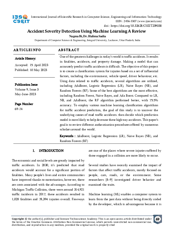 (PDF) Accident Severity Detection Using Machine Learning A Review
