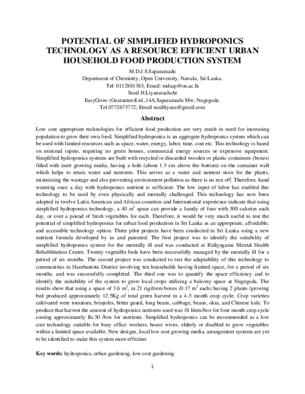 (PDF) Potential of simplified hydroponics technology as a resource ...