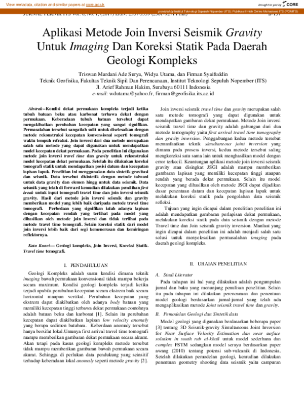 (PDF) Aplikasi Metode Join Inversi Seismik Gravity Untuk Imaging Dan ...