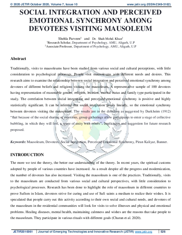 Pdf Social Integration And Perceived Emotional Synchrony Among Devotees
