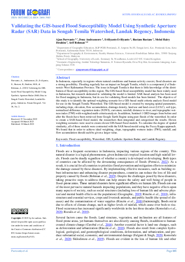 (PDF) Validating the GIS-based Flood Susceptibility Model Using Synthetic Aperture Radar (SAR ...