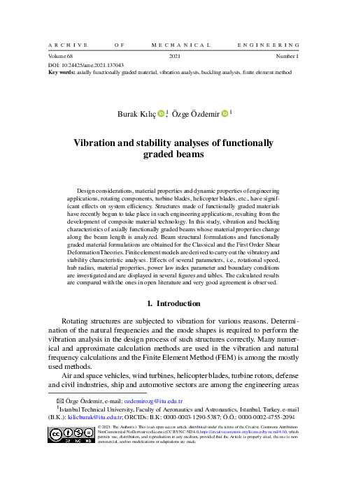 (PDF) Vibration and stability analyses of functionally graded beams