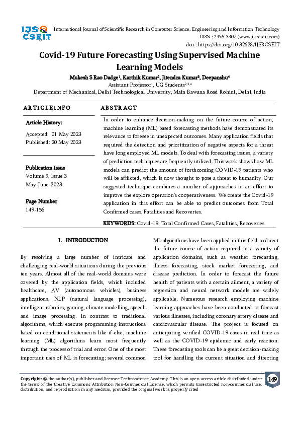 (PDF) Covid-19 Future Forecasting Using Supervised Machine Learning Models