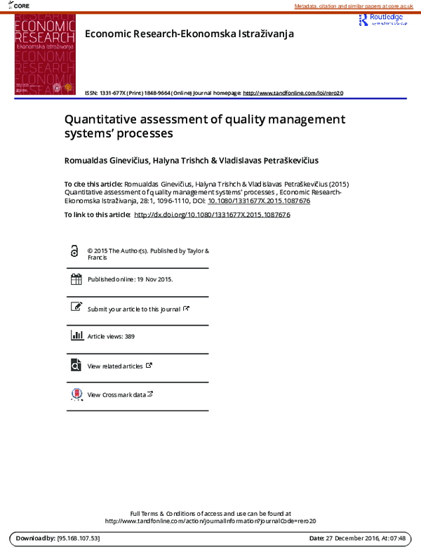 Pdf Quantitative Assessment Of Quality Management Systems Processes