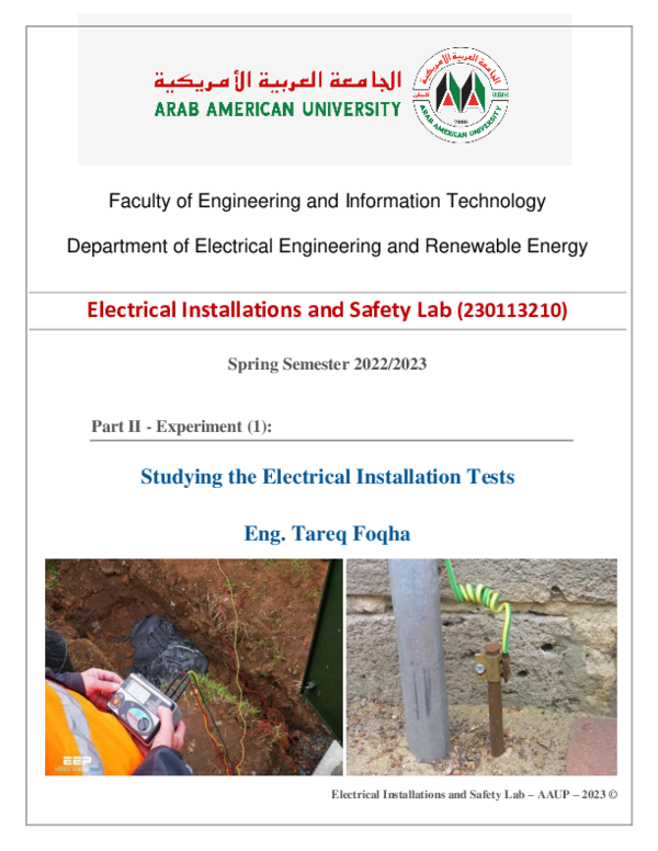 (PDF) Electrical Installations and Safety Lab - Studying the Electrical ...