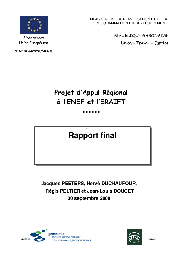 (PDF) Projet d’Appui Régional à l’ENEF et l’ERAIFT. Rapport final