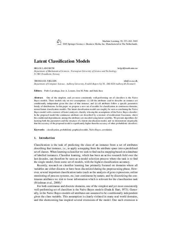 (PDF) Latent Classification Models | Thomas Nielsen - Academia.edu