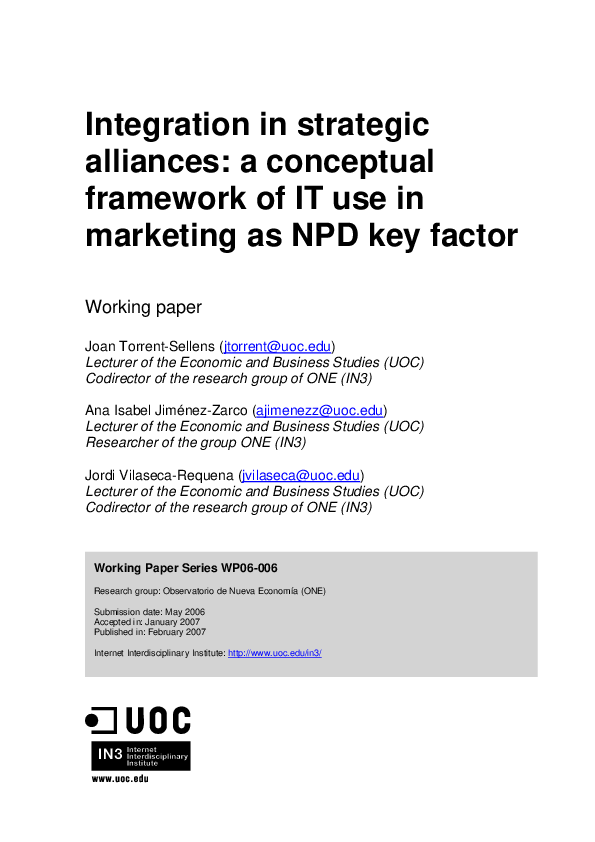 (PDF) Integration in strategic alliances: a conceptual framework of IT ...