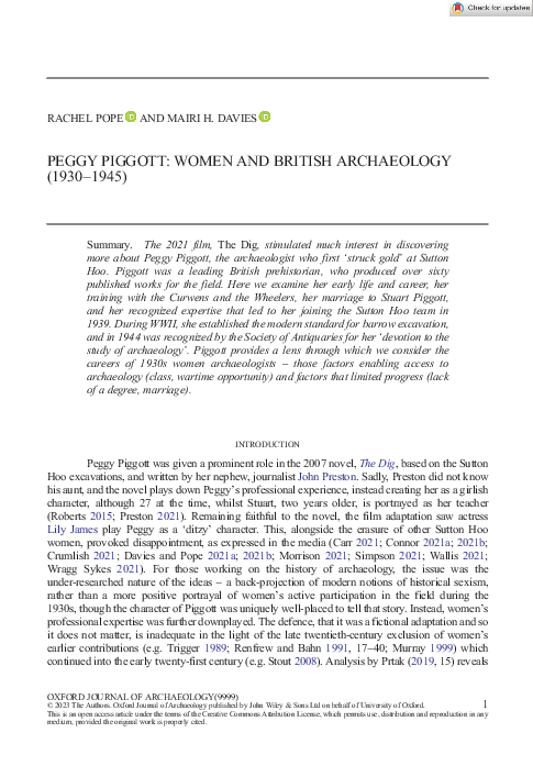 (PDF) Peggy Piggott: Women and British Archaeology (1930-1945) | Rachel ...