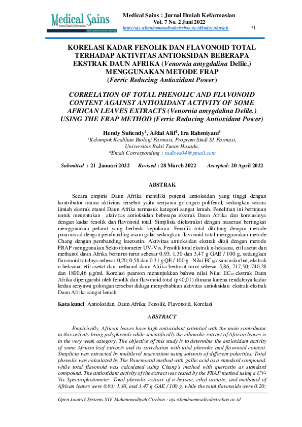(PDF) KORELASI KADAR FENOLIK DAN FLAVONOID TOTAL TERHADAP AKTIVITAS ...