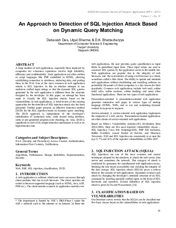(PDF) An Approach to Detection of SQL Injection Vulnerabilities Based ...