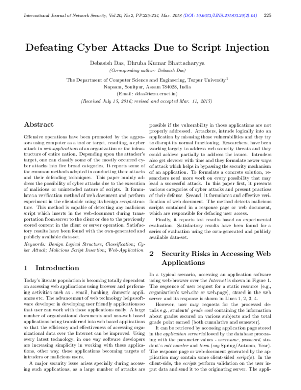Pdf Defeating Cyber Attacks Due To Script Injection